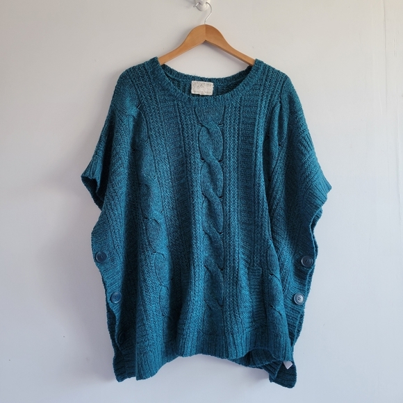 Debbie Morgan | Sweaters | Debbie Morgan Teal Cable Knit Poncho | Poshmark